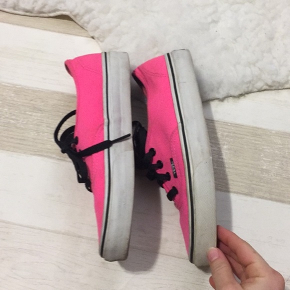 Vans | Shoes | Vans Neon Pink Low Rise Black Lace Sneakers | Poshmark